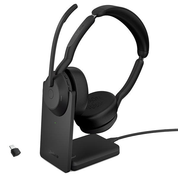 Jabra Evolve2 55 USB-C UC Stereo Bluetooth Headset with Charging Stand ...